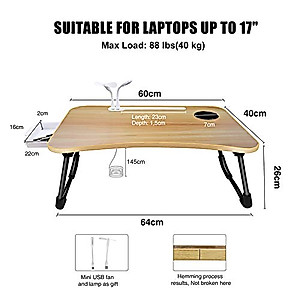 Laptop Bed Desk,Portable Foldable Laptop Lap Desk Tray Table with USB Charge Port/Cup Holder/Storage Drawer,for Bed/Couch/Sofa Working, Reading