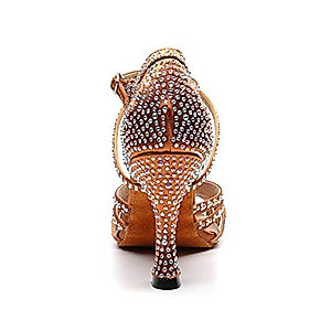 Heeled Sandals for Women Social Dance Shoes,Latin Dance Shoes, Women's Peep Toe Cross Strap Rhinestones Latin Tango Ballroom Modern Dance Shoes Wedding Social Party Sandals