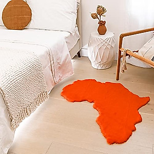 Lith African Map Faux Rabbit Fur Area Rug & Throw - Client Call It Impactful Gift- Soft Plush Luxurious Chair Couch Sofa Bed Cover or Nursery Floor - 3x3 ft (Orange)