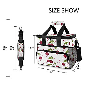 HMZXZ Large Cooler Lunch Bag Cute Cherry Pattern 24-Can (15L) Insulated Lunch Box Soft Leakproof Cooler Cooling Tote Bag for Adult Men Women Camping, Picnic, BBQ