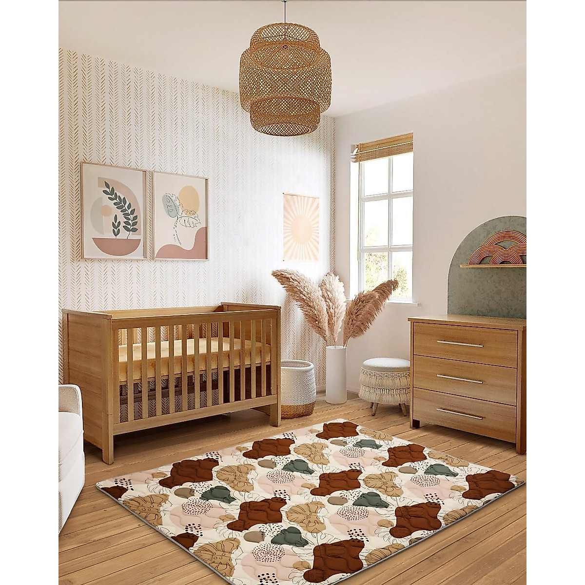 Blissful Diary Baby Play Mats for Floor, 71x59 Inch Extra Thicker & Large Soft Cushioning Foam Playmats for Babies and Toddlers, Foldable Washable Baby Crawling Mat for Playpen, Boho Design