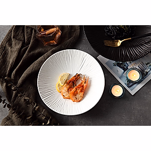 Jusalpha Japanese Style Porcelain Dinner Plates, Versatile Circular Serving Plates for Breakfast, Salad, Steak Dinner, PL018 (Set of 4) (10.3 Inches, White)