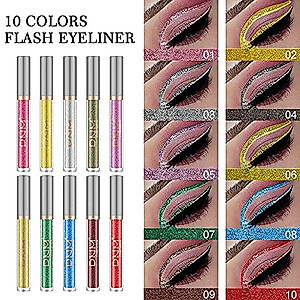 DNM 10 Color Liquid Glitter Sparkle Eyeliner Liquid Makeup Set delineadores de colores para ojos, Glitter Shimmer Metallic Liquid Eyeliner Liner Colorful Set Green Silver Eye Glitter eyeliner Pencil
