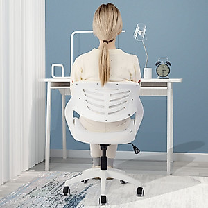 BOJUZIJA Ergonomic Office Computer Desk Chair,Lumbar Support 360°Swivel Task Chair-White