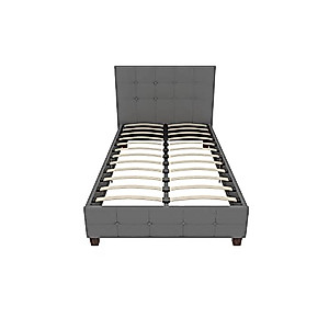 DHP Rose Upholstered Platform Bed with Button Tufted Headboard and Footboard, No Box Spring Needed, Twin, Gray Linen