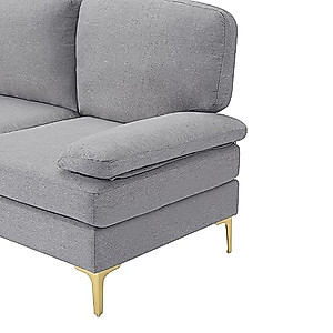 Goohome 79.5'' Linen L-Shaped Left-Hand Facing Sectional Sofa Metal Legs and 2 Detachable Armrest Pillows, Modern 3-Seater Fabric Couches for Living Room Apartment Small Space, A-Light Grey