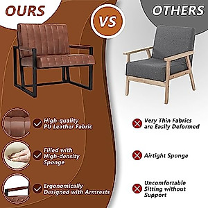 DKLGG Modern Accent Chair Set of 2, Upholstered PU Leather Armchair with Thick Backrest and Seat Cushions, Living Room Chair for Bedroom Apartment Small Space, Ergonomic Design, Brown