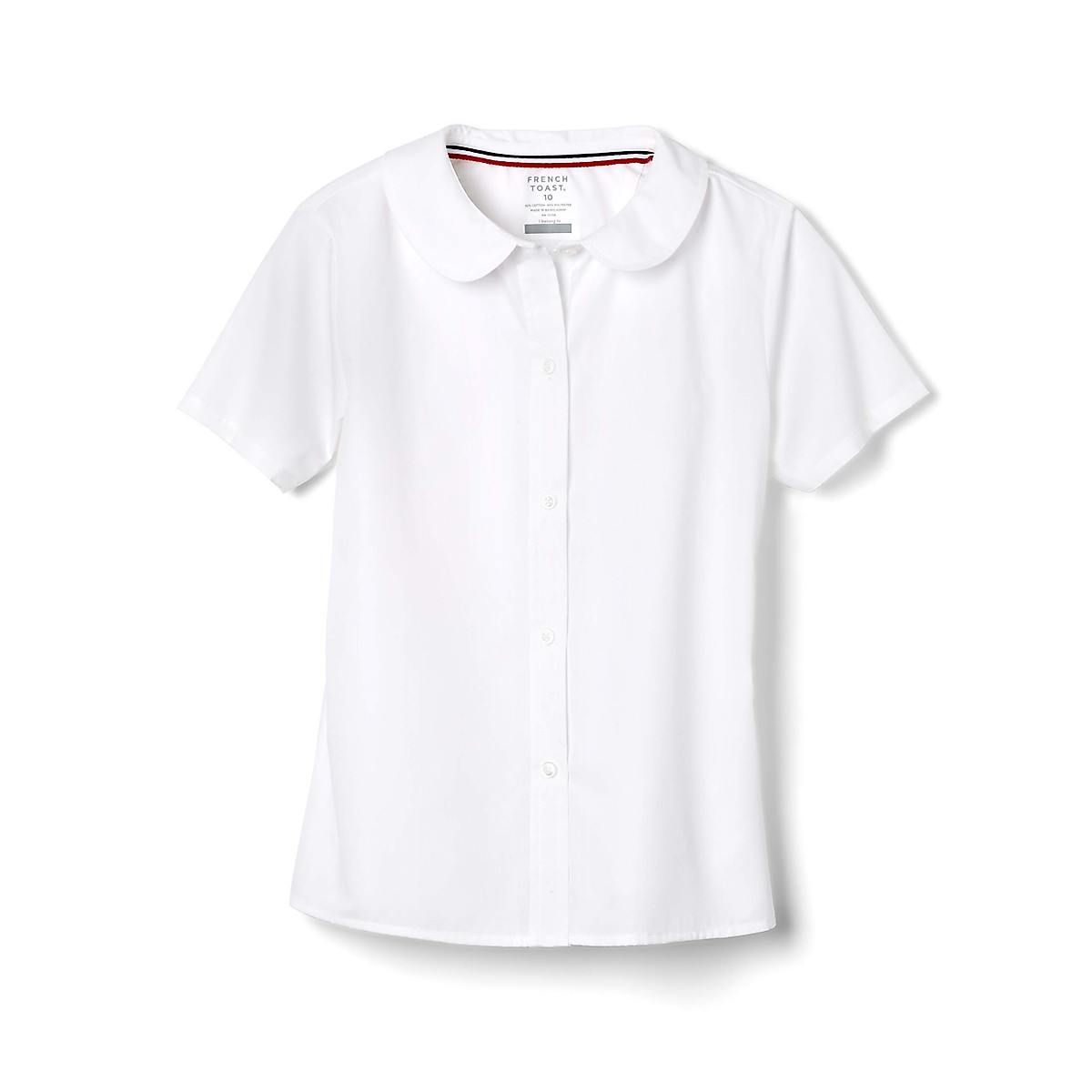 French Toast Girls' Short Sleeve Peter Pan Collar Blouse (Standard & Plus), White, 6