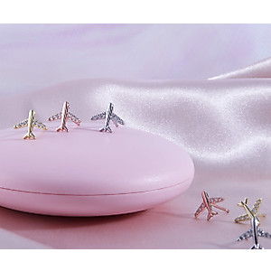 Helen de Lete Airplane Rhinestone Plane S925 Sterling Silver Stud Earrings (Silver) For Women