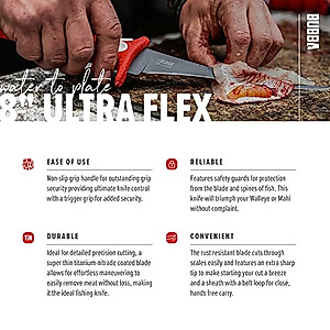 BUBBA 8 Inch Ultra Flex Tapered with Non-Slip Handle, Full Tang Stainless Steel Non-Stick Blade, Lanyard Hole and Synthetic Sheath for Fishing, Boating and Hunting