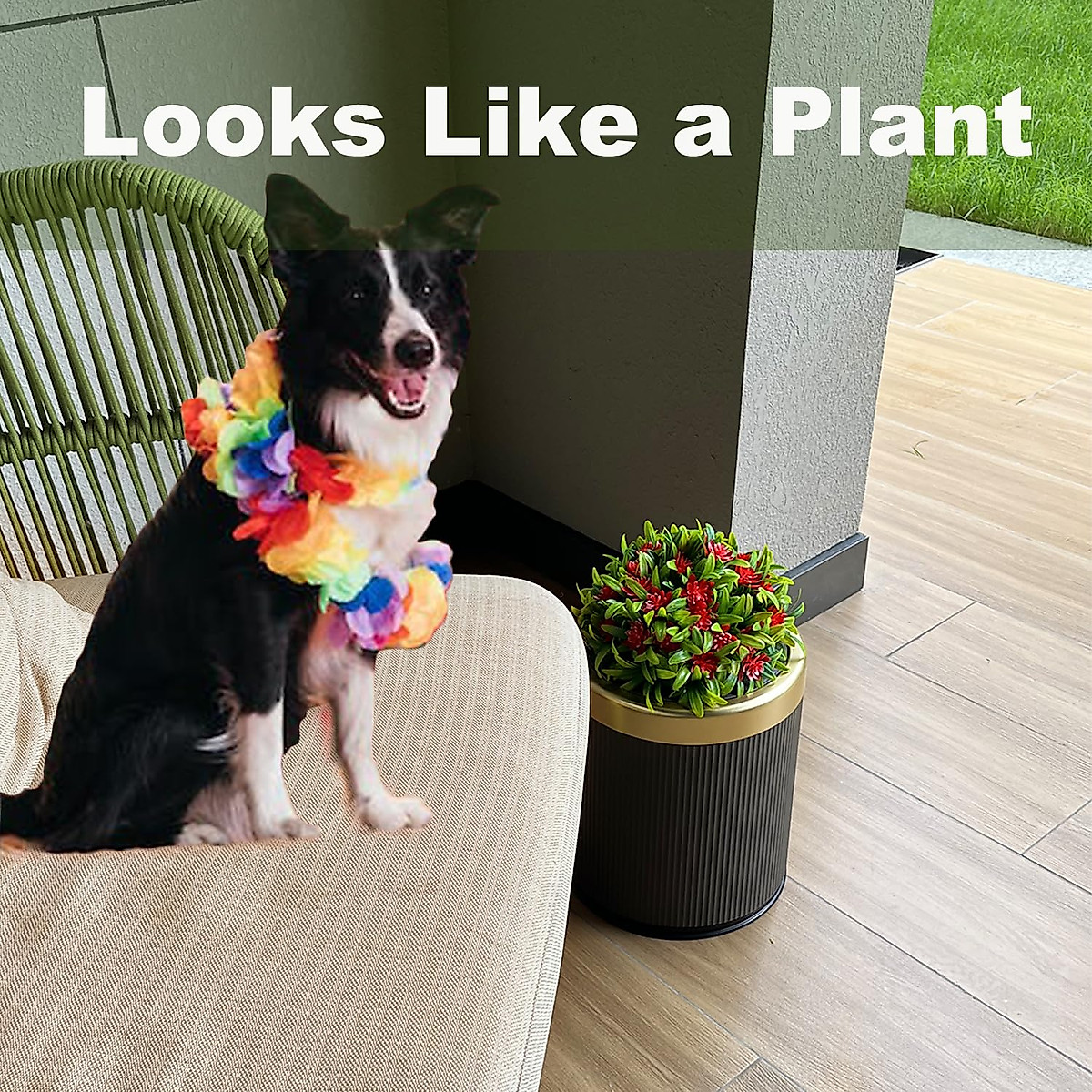 Yatmung 2.6 Gal Dog Poop Trash Can Outside - Outdoor Poop Garbage Can - Small Pet Waste Container with Lid - Front Porch, Backyard, Waste Bin for Dog Poop - Plant Styled Dog Poop Bucket - Grey