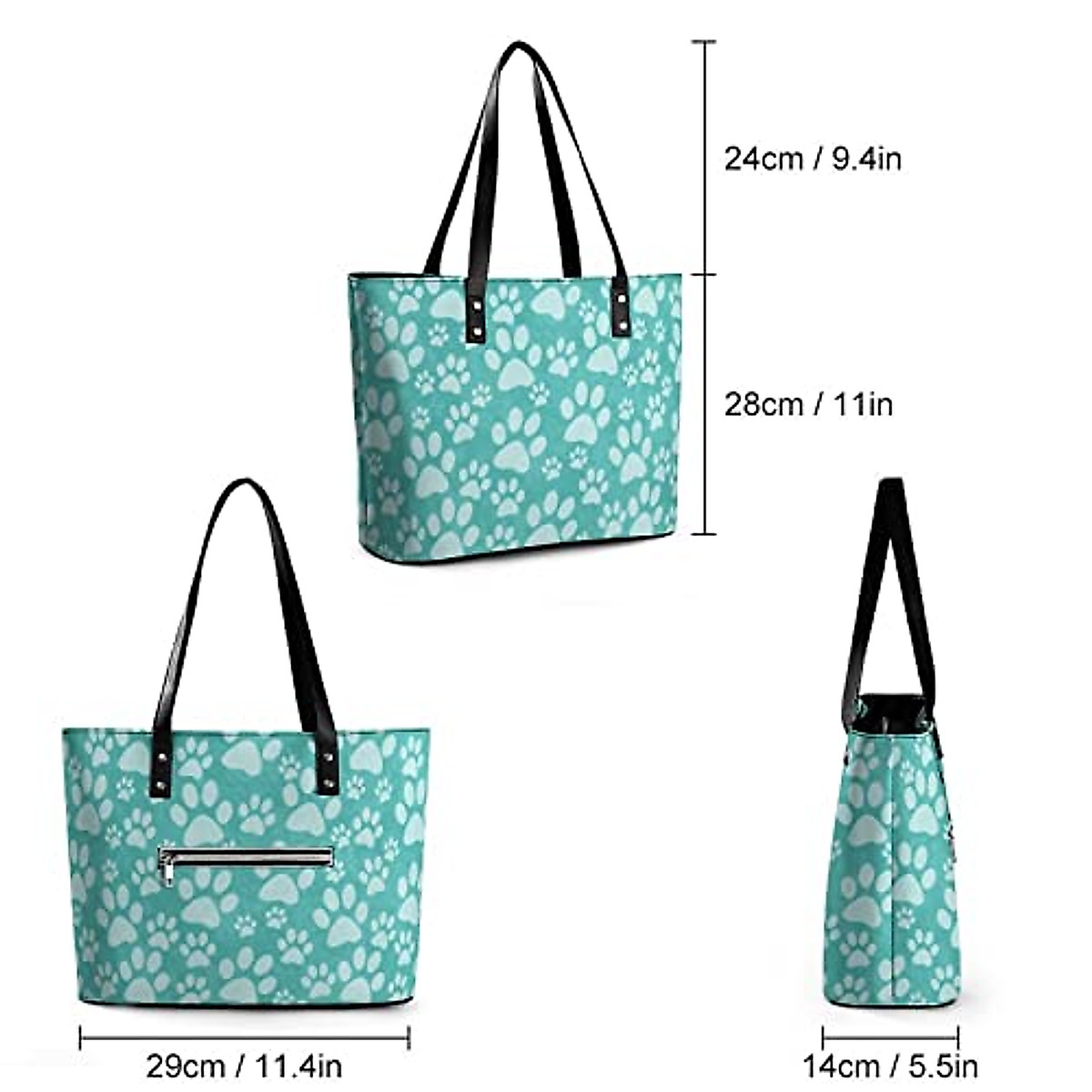 Womens Handbag Teal Doggy Paw Print Leather Tote Bag Top Handle Satchel Bags For Lady