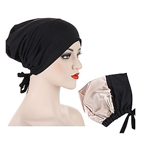 Lucky staryuan ® 3Pack Soft Muslim Turban Hat Inner Hijab Caps Underscarf Bonnet Hat Headwear for Cancer (White Black Grey)