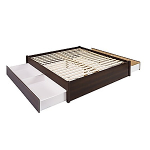 Prepac Select King 4 Post Platform Bed with 4 Drawers, 83" L x 79" W x 16" H, Espresso & King Flat Panel Headboard, Espresso