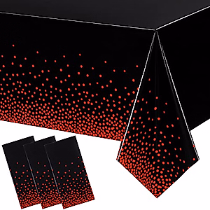 3 Pieces Dot Tablecloth Confetti Rectangle Plastic Disposable Table Cover for Birthday Wedding Baby Shower Engagement Anniversary Bachelorette Party, 54 x 108 Inch (Black and Red)