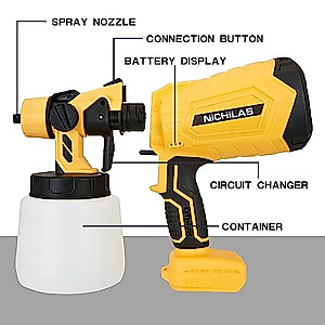 Cordless Paint Sprayer Compatible with DEWALT 20V Battery, Brushless Motor HVLP 1000ML Spary Paint Gun with 3 Patterns, 4 Size Nozzles (Battery NOT Included)