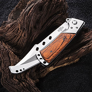 Grand Way Bundle of 2 Items Hunting Folding Knife with Rosewood Handle - Tactical EDC Pocket Knife - Pocket Knife - Tactical Knife - Good for Camping Hunting Survival Indoor & Outdoor Activities