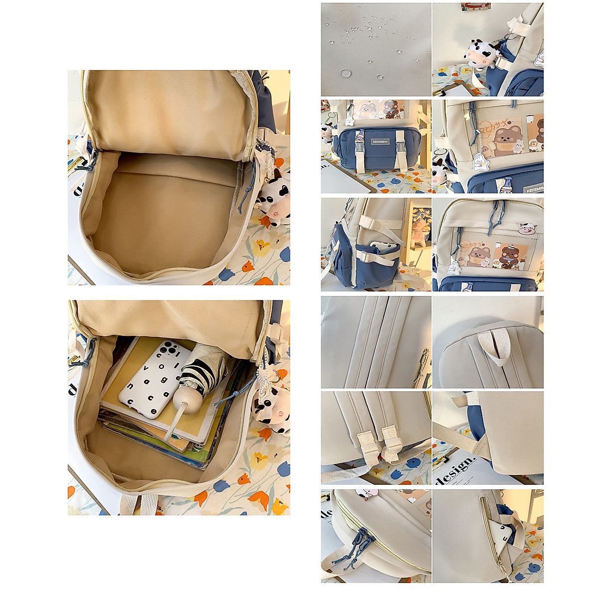 Kawaii Backpack Aesthetic Laptop Bag Large Capacity School Bag 17in Cute Bookbag Backpacks for Girls with Badge&Cute Pendant Pink1