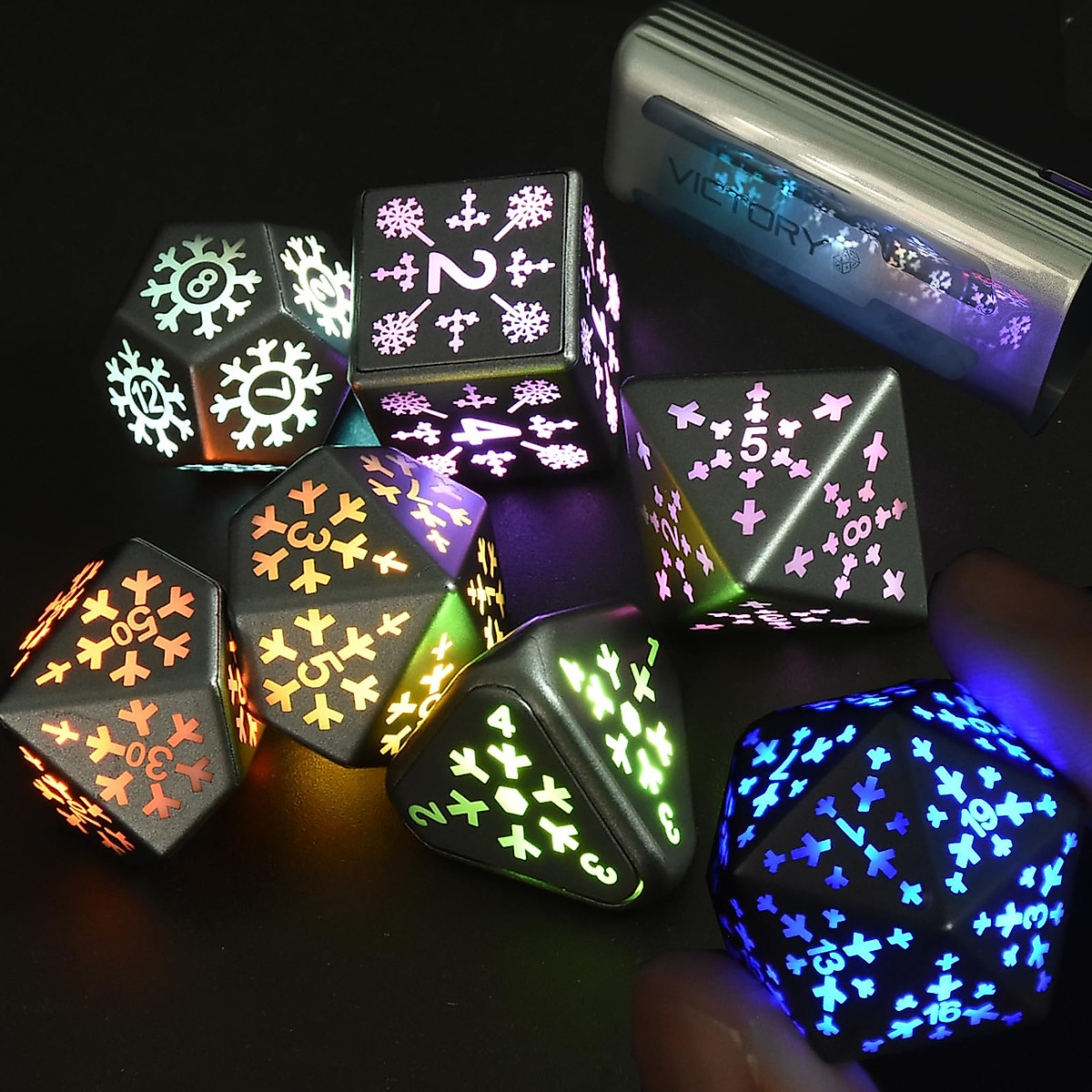 EXCECAR Wireless Charging DND Dice Set, Light Up Dice, Rechargable LED Dice, 7pcs Polyhedral Dice Set for RPG Role Playing Table Game