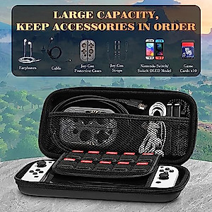 MoKo Carrying Case for Nintendo Switch OLED/Nintendo Switch, Hard Shell Travel Carry Case w/10 Games Slots, Zelda Switch Case for Zelda Tears of the Kingdom & Nintendo Switch Accessories, Black Golden