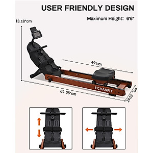 ECHANFIT Magnetic Wood Rowing Machine for Home Use with 16 Levels Adjustable Resistance, Foldable Rower with LCD Monitor, Tablet Holder and 350 LB Weight Capacity, No Assembly Required