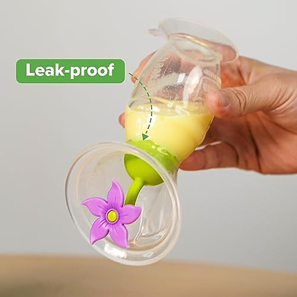 haakaa Manual Breast Pump with Suction Base and Flower Stopper Set for Breastfeeding (4oz/100ml)(Purple)