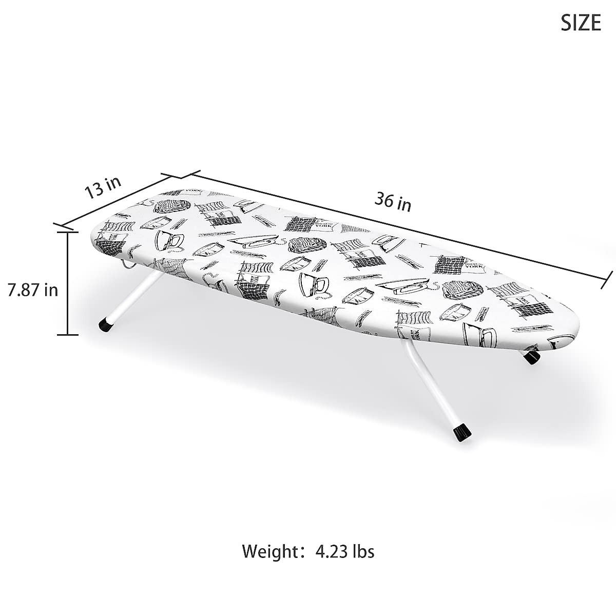 Duwee 13"x36"Table top Ironing Board with Thicken Felt Padding, Heat Resistant Cover,Stainless Steel Hook,Extra Long Ironing Area