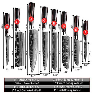 KEPEAK Kitchen Knife Sets 8 piece, 3.5-8 Inch Chef Knives High Carbon Stainless Steel, Pakkawood Handle, Ultra Sharp Cooking Knife for Vegetable Meat Fruit
