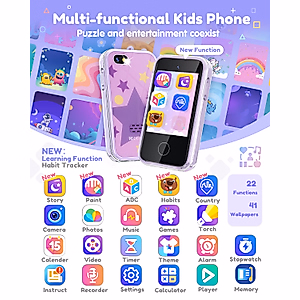 JOYJAM Phone for Kids Age 3-8,Kids Smart Phone for Girls Christmas Birthday Gifts,Toy Phone with Dual Camera Music Player Puzzle Games,Touchscreen Phone Learning Toy for 3 4 5 6 7 8 Year Old Girls