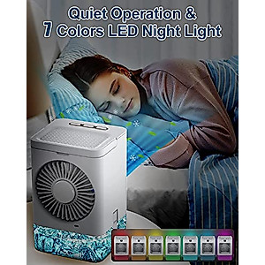 Portable Air Conditioners Fan, 700ml Evaporative Air Cooler, 7 Colors Light 3 Speeds Small Personal Air Conditioner, Quiet Mini Air Conditioner with Humidifier for Room Office Desk Camping
