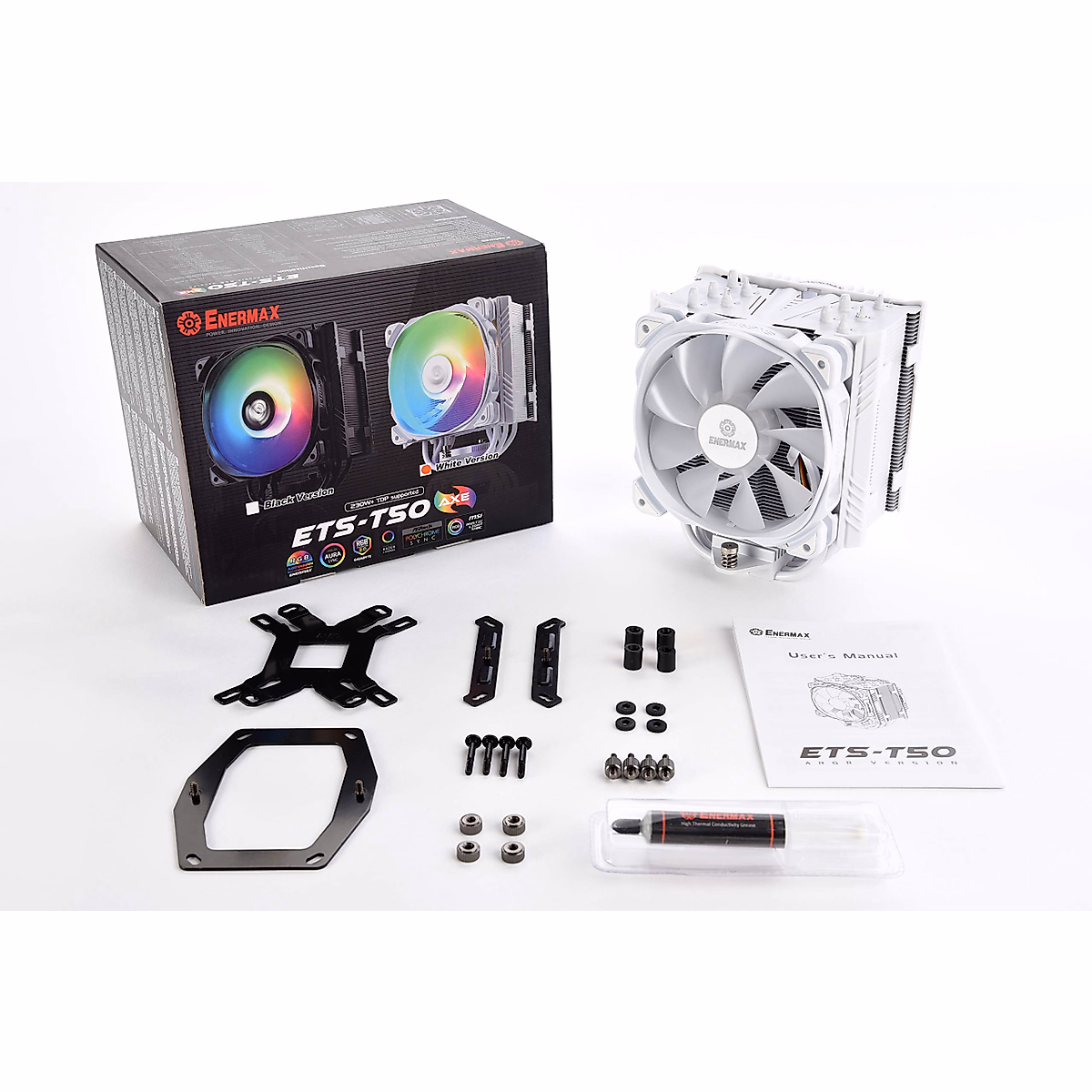 Enermax ETS-T50 Axe Addressable RGB CPU Air Cooler for AMD/Intel, 5 Direct-Contact Heat Pipes, 230W+ TDP, 120mm PWM Fan, White