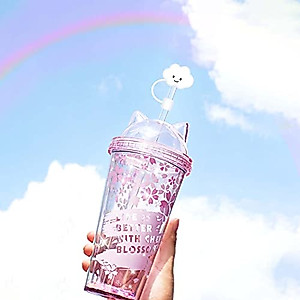 Vodolo 4Pcs Cloud Straw Covers - Straw Tip Cap Reusable Drinking Straw Toppers, Silicone Straw Plugs Reusable Cloud Shape Straw Protector