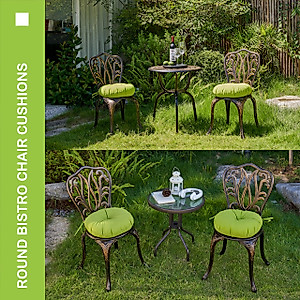 YOOZEKU Outdoor Round Bistro Chair Cushions,15 inch Round Seat Cushions with Ties for Outdoor Patio Chairs,Set of 2,Lime Green