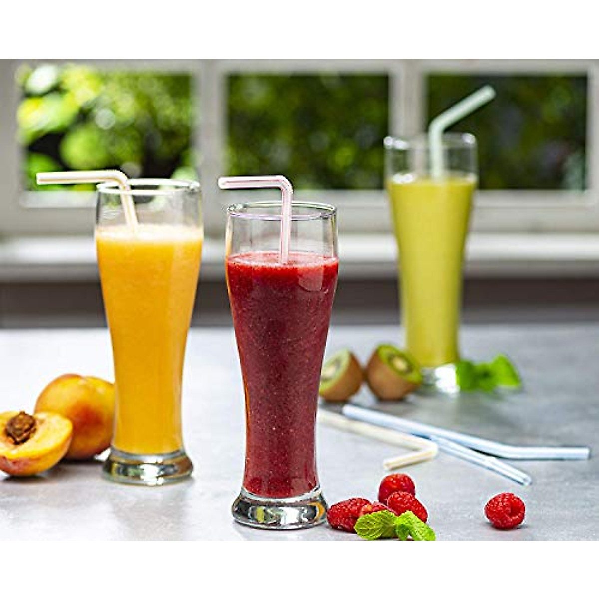 [500 Count] Flexible Disposable Plastic Drinking Straws - 7.75" High - Assorted Colors Striped