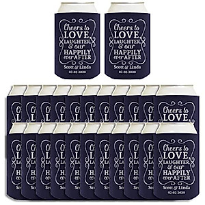 Cheers To Love Custom Names & Date 24-Pack Personalized Can Coolie Drink Coolers Coolies Navy
