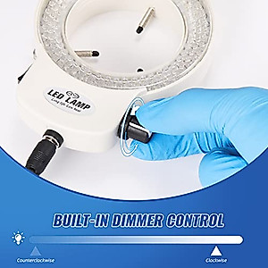 Annhua Microscope LED Ring Light with Dimmer Control, 144 LED Microscope Lamp Source Illuminator Adjustable for Stereo Microscope, Camera and Mini Lathe - White
