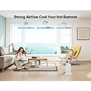 Bladeless Fan and HEPA Air Purifiers Combo, 29 inch Tower Fan with Remote, 120° Oscillating & 270° Tilt Head Table Fan, 9 Speeds 9 HoursTimer Air Circulator for Home Office Bedroom, White/Gold