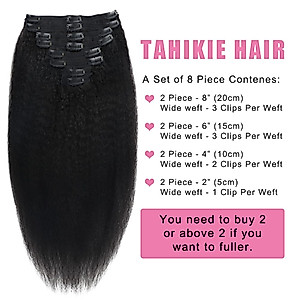 Tahikie Kinky Straight Human Hair Clip in Extensions 120g Full Head Clip ins for Women 100% Unprocessed Brazilian Virgin Human Hair Yaki Straight Clip ins Remy Hair Natural Black 8Pcs 18Clips 16inch