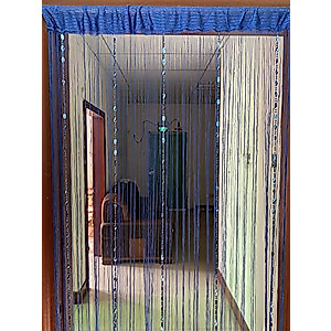 ZiDeTang Beaded Door Curtain Tassel Room Divider (39.30" x 78.50", Dark Blue)