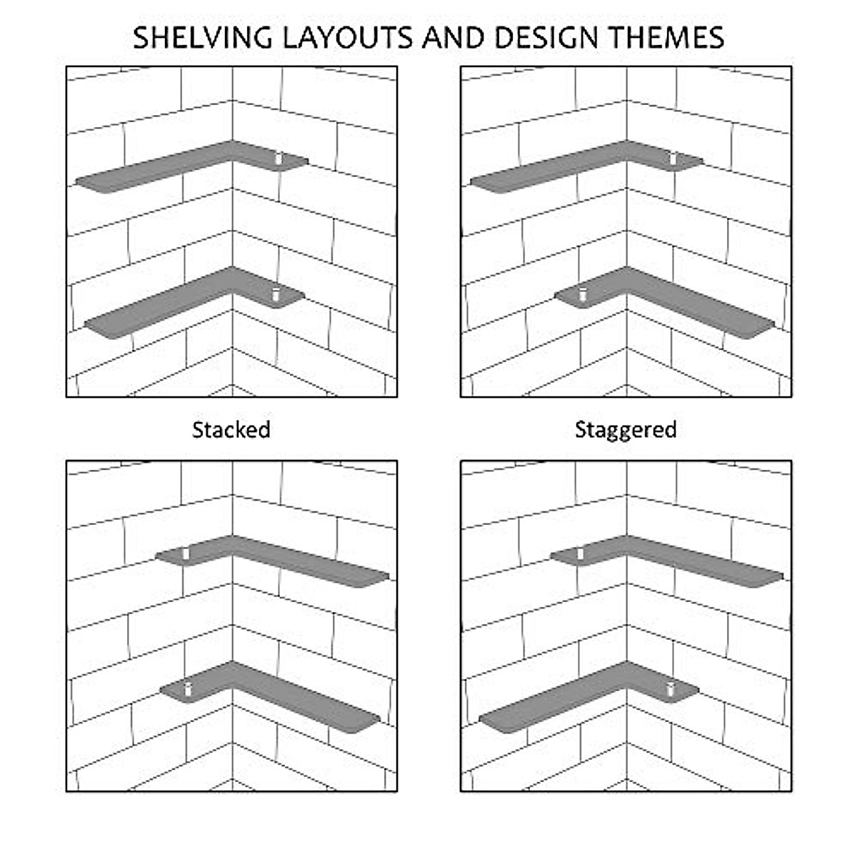 TileWare Corner Shelf for Bathroom Shower & Tub with Sponge or Loofah Hook, Bath - Floating Tile Wall Mount Shelves & Organizer Stand for Shampoo & Bathtub Accessories (Brushed Nickel - Hook)