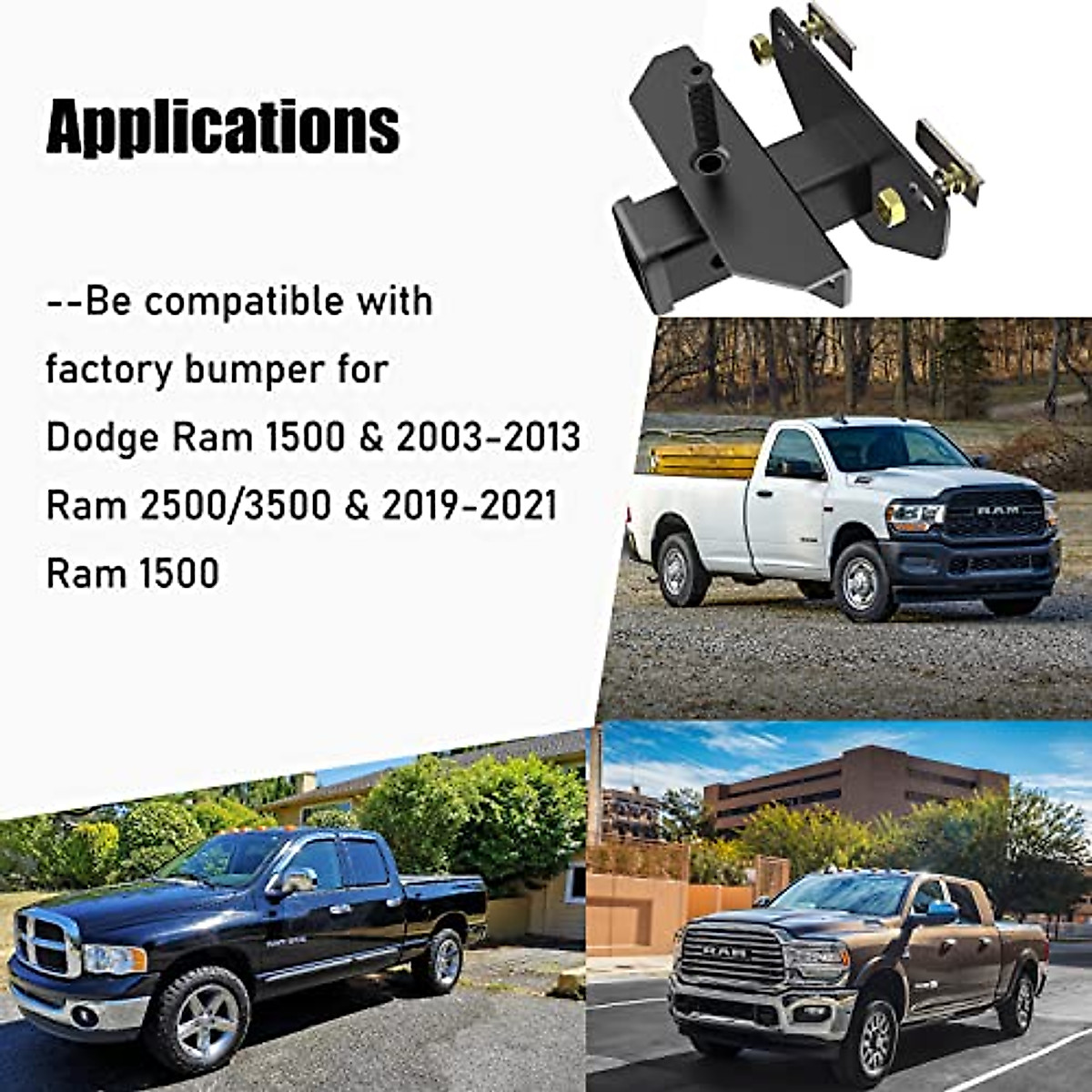 Sulythw Class 3 Rear Trailer Hitch Receiver for Dodge Ram, 2 Inch Towing Hitch Receiver with Cover Kit for 2003-2018 Dodge Ram 1500&2003-2013 Ram 2500/3500 & 2019-2021 Ram 1500 Classic