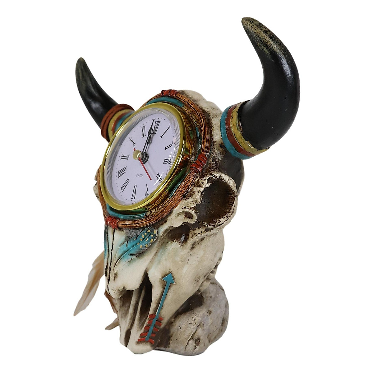 Ebros Southwestern Native American Indian Dreamcatcher Feathers Steer Bull Cow Skull Decorative Desktop Table Clock Figurine Turquoise Spirit Skulls Cows Medicine Bison Western Talisman Accent