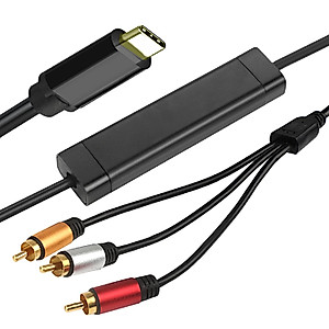 USB C to RCA Adapter 1080P, 6FT Active Type C to RCA Converter, Male USB C to 3-RCA Out Lead Video Adattatore Cord for Laptop, Computer,Projector