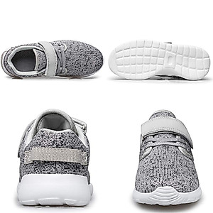 TOEDNNQI Boys Girls Sneakers Kids Lightweight Breathable Strap Athletic Running Shoes for Toddler/Little Kid/Big Kid 179-Grey/White Size 8