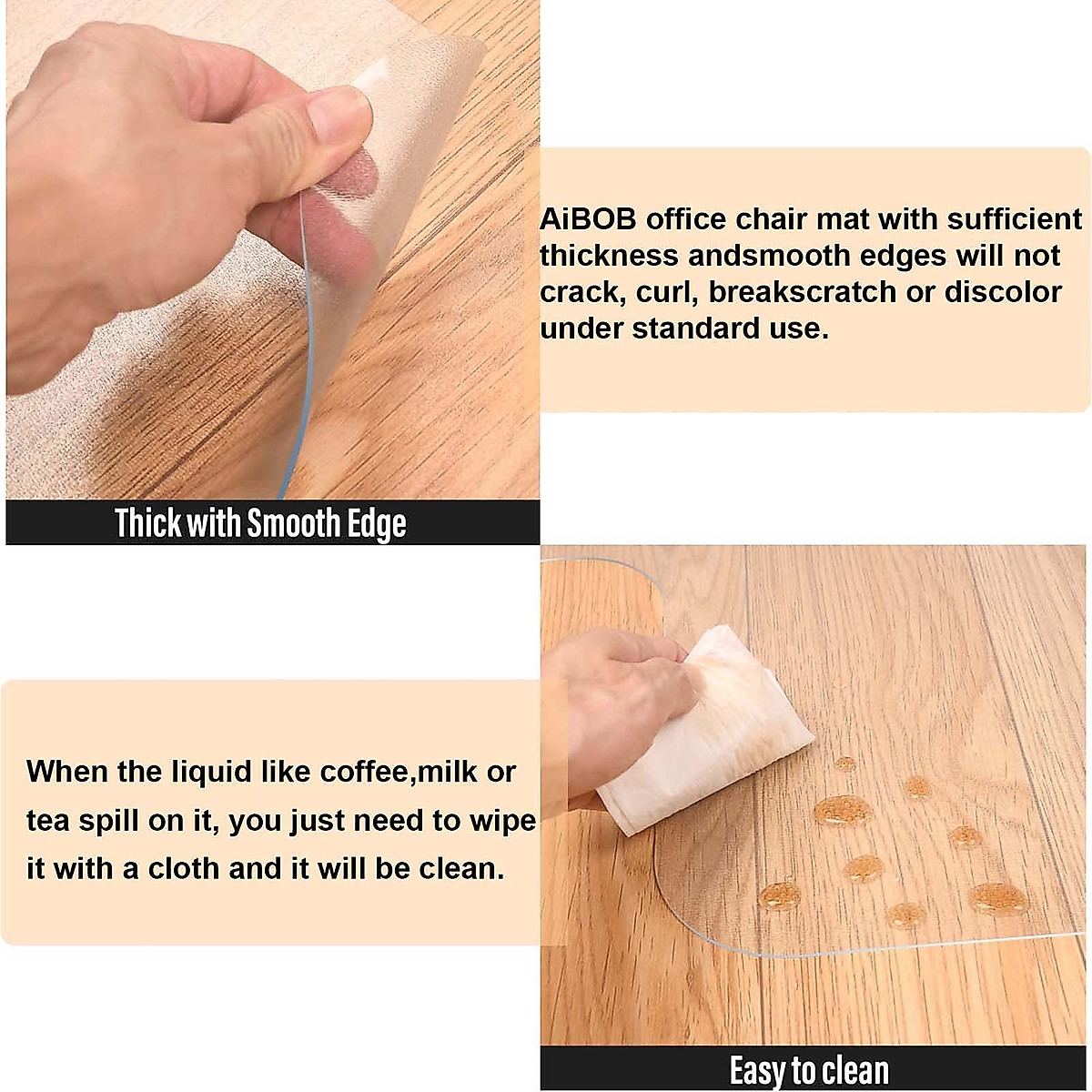 AiBOB Office Chair Mat for Hardwood Floors, 36'' X 48'' Heavy Duty Floor Mats for Computer Desk, Easy Glide for Chairs, Flat Without Curling