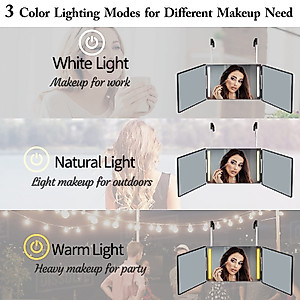 3 Way Mirror for Self Hair Cutting with LED Lights, Rechargeable 360 Barber Mirror Trifold Mirror Light Up Mirror for Makeup, Hair Styling, Unique Birthday for Man Woman