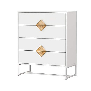 RASOO Chest of Drawers White 4 Drawer Dresser Chest Bedside Drawer Cabinet Storage for Bedroom with Special Shape Square Handle, 31.77” X 15.74” X 36.22” (LxWxH)