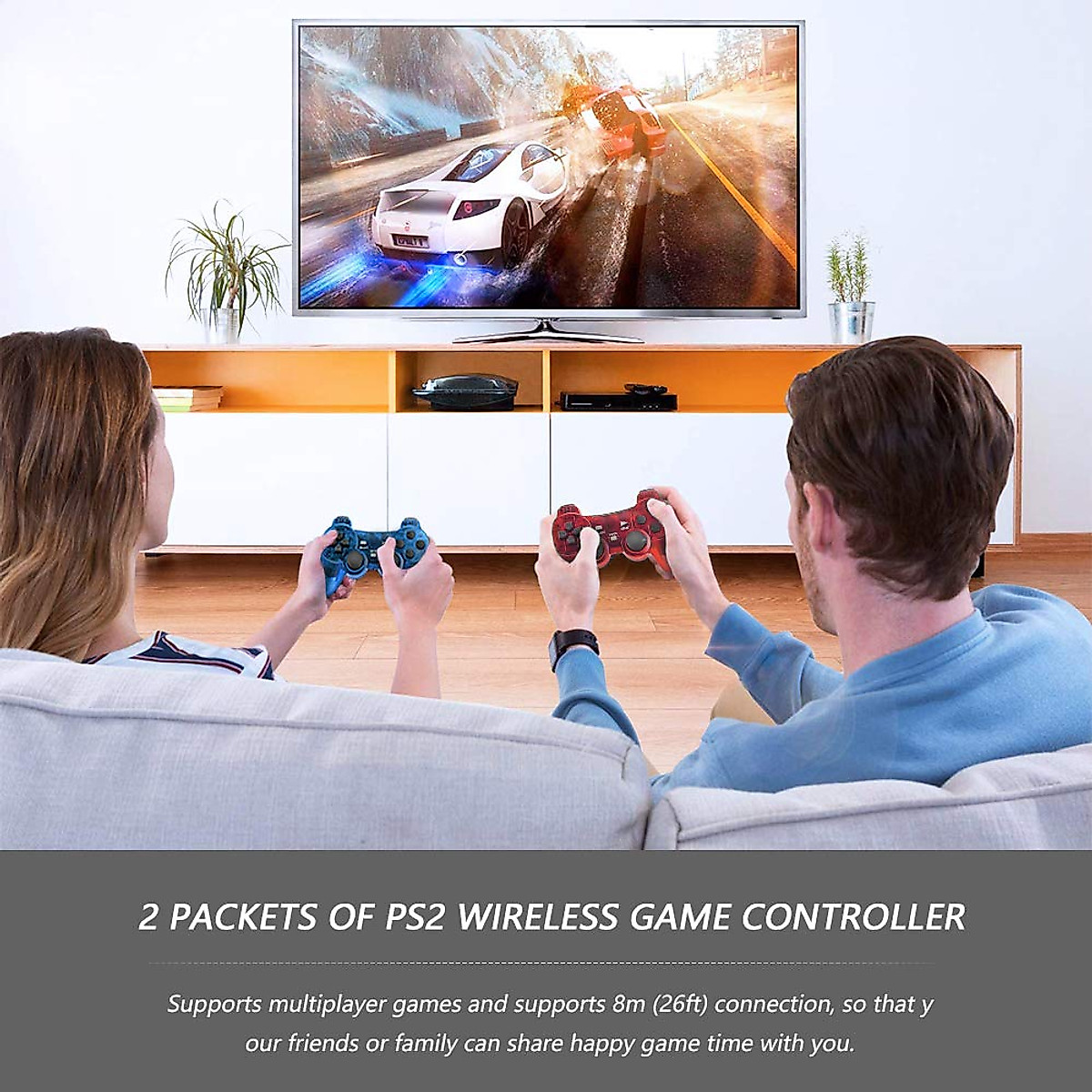 BicycleStore 2 Pack Controller for PS2 Playstation 2.4G Gamepad Joystick Remote with Shock Vibration (ClearBlue and ClearRed)