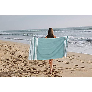 GLAMBURG Peshtemal Turkish Beach Towel 100% Cotton Oversized 36x71 Set of 6 for Adults, Soft Durable Absorbent Extra Large Hammam Bath Sheet - Teal