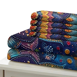 Bohemian Mandala 3D PrintedBeautiful Patterns Comforter Covers Bedding Set Quilt Cover Duvet Cover 3 Pieces for Childrens And Adults Microfiber with Pillowcases with Zipper Closure Queen（228x228cm）